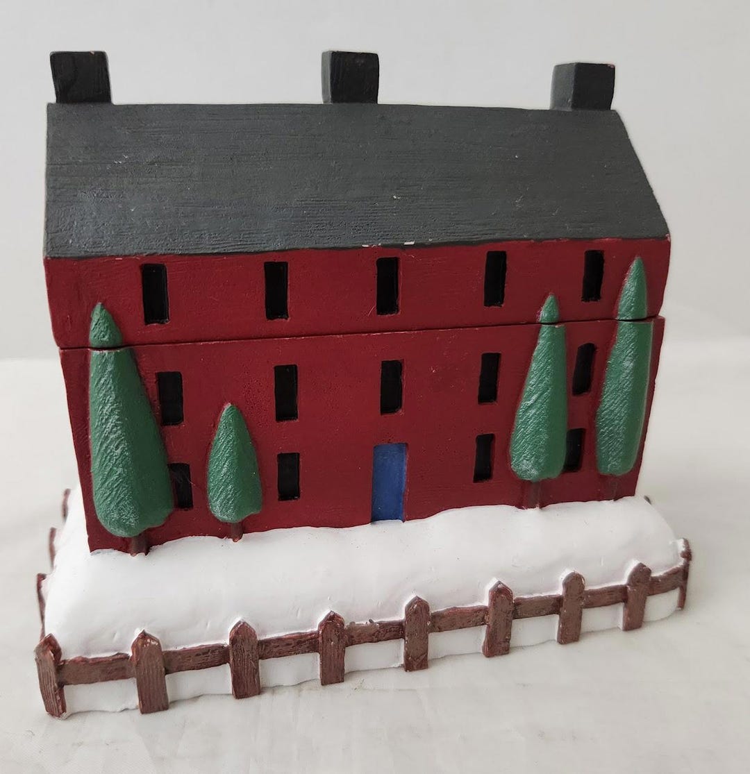 Dept 56 Red Saltbox Primitive House Hinged Trinket Box W/22 Ornaments ...