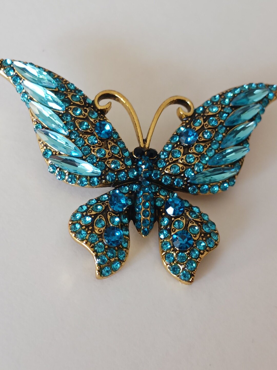 Aqua Blue Jeweled Butterfly Pin - Etsy