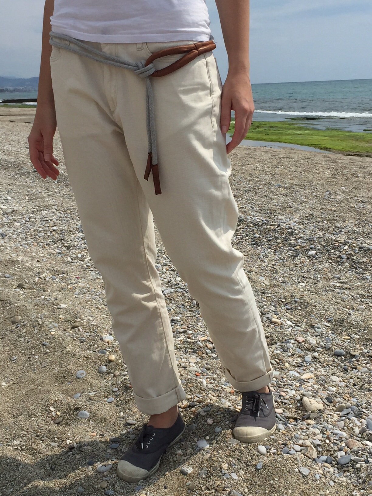 Gray Belt Rope + Leather Detail, Nautical Rope Belt, Leather Belt ...