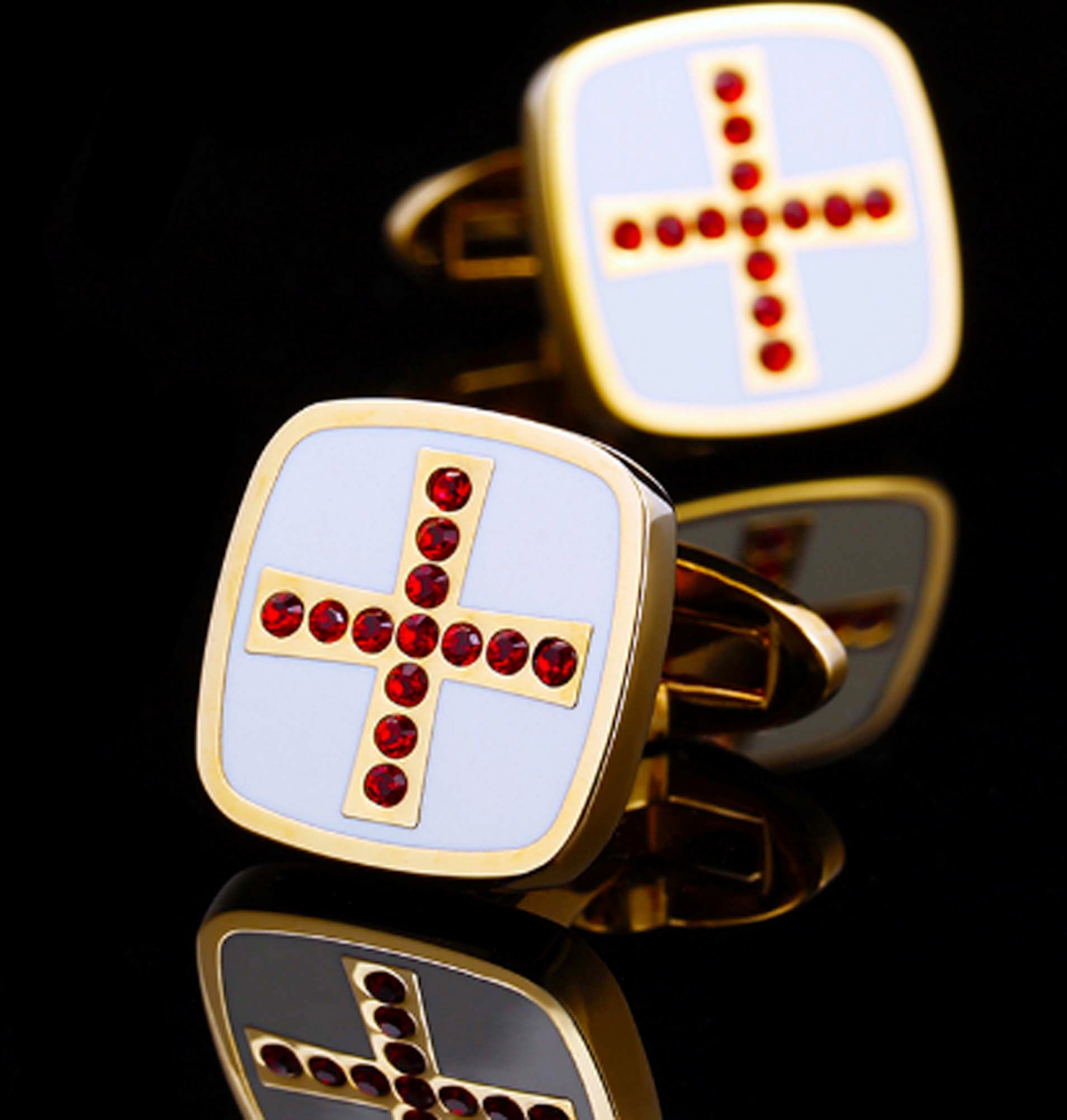 St Georges Cross Cufflinks, White Enamel With Red Crystal in George ...