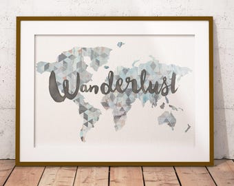 Golden Wanderlust World Map Geometric Print Skyline Art | Etsy
