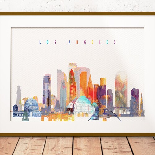 Los Angeles Skyline Art Print Hollywood Wall Art LA Art - Etsy