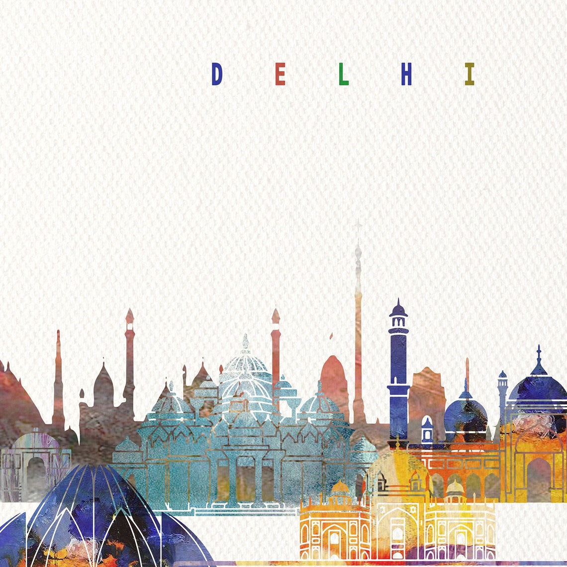 Delhi Print Skyline Watercolor Art Print Poster Modern Wall - Etsy
