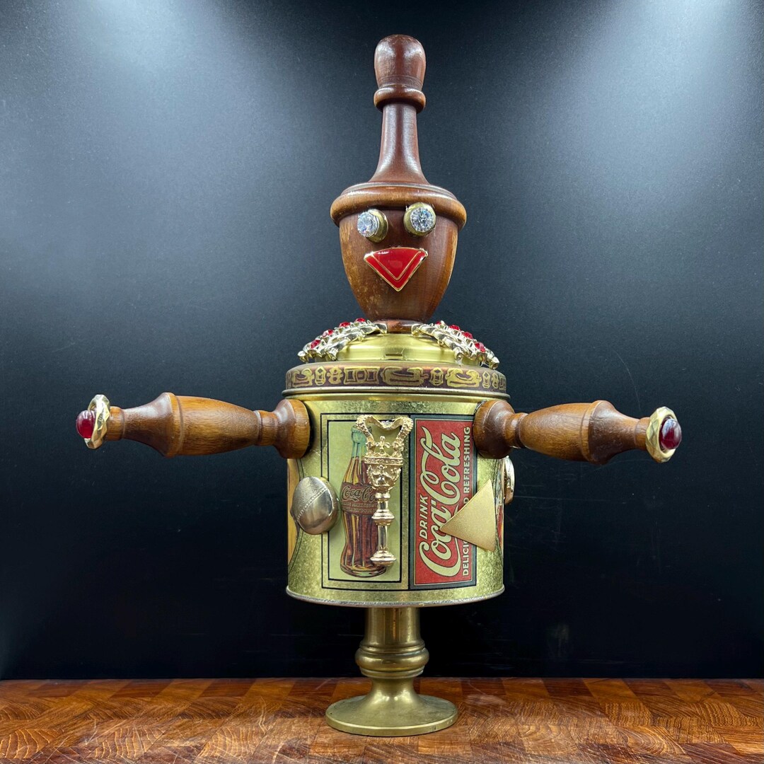 Golden Coca-cola Reclaimed Found Object Junk Art Tin Figure Robot - Etsy