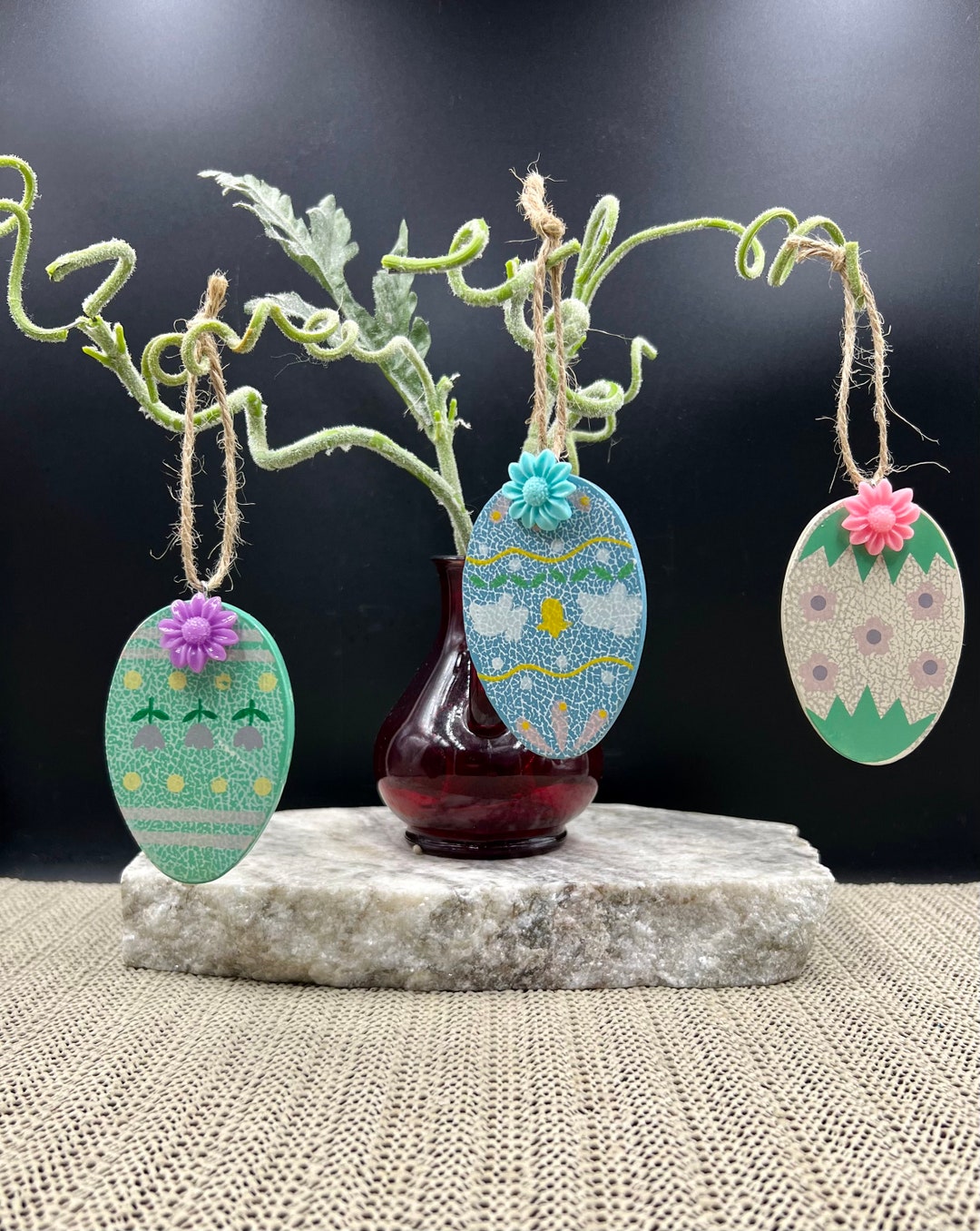 Set of 3 Vintage Easter Egg Tree Ornaments Decorations - Etsy