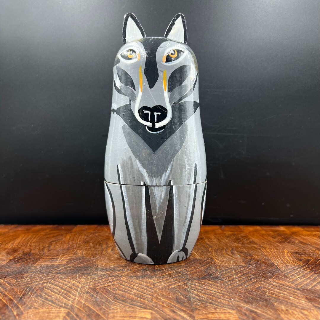 Wolf Nesting Dolls Matryoshka Russian Dolls Wooden Decor Set 5 Hand ...