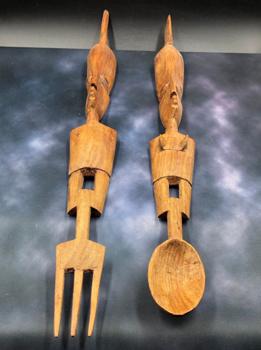 Primitive Carved Wood Spoon and Fork Set - Etsy