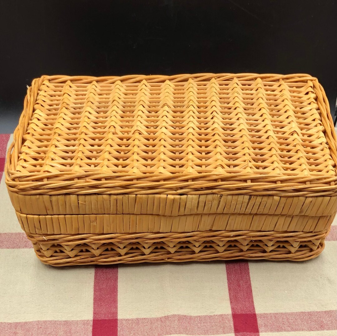 Vintage Wicker or Ratan Box Style Basket Purse or Storage Box - Etsy