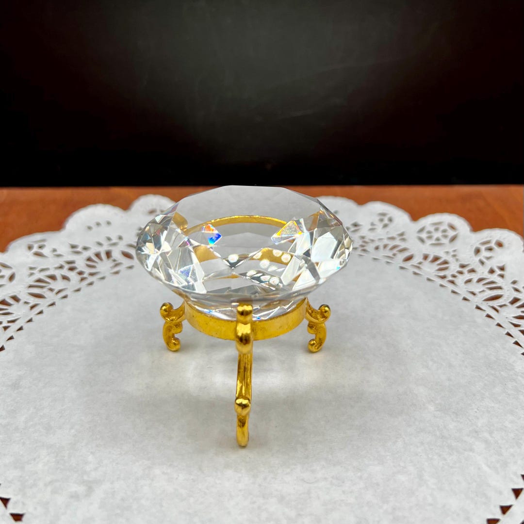Elegant Glass Diamond Paperweight With Metal Base Stand - Etsy