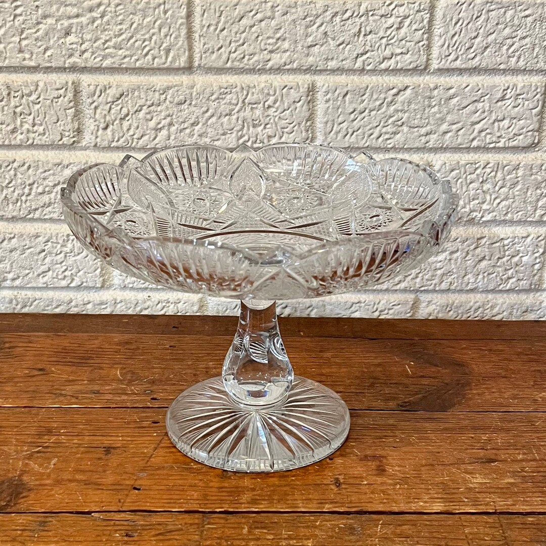 Fabulous Large Vintage Cut Glass Star Pattern Compote. - Etsy
