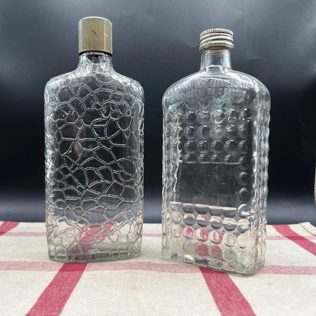 Set of 2 Vintage Embossed Full Pint Liquor Bottles by Anchor Hocking ...