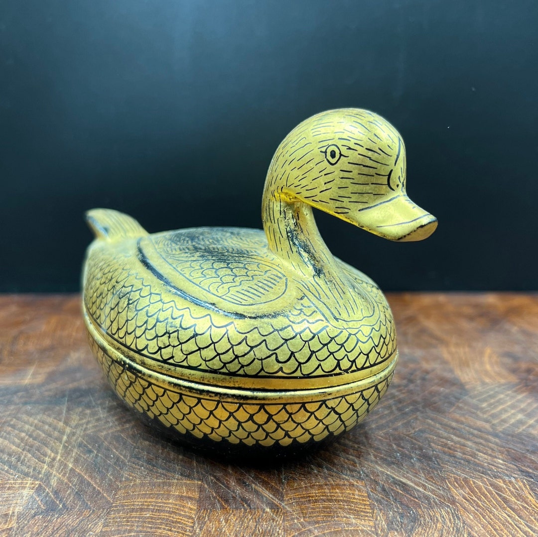 Vintage Burmese Gold Leaf Lacquerware Duck Trinket Box - Etsy