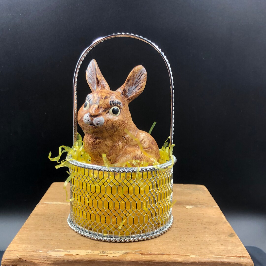 Vintage Handmade Signed Brown Ceramic Rabbit With a Silver Metal Wire ...