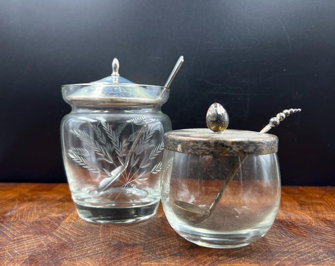 Set of 2 Glass Lidded Sugar-jam-condiment Jars - Etsy