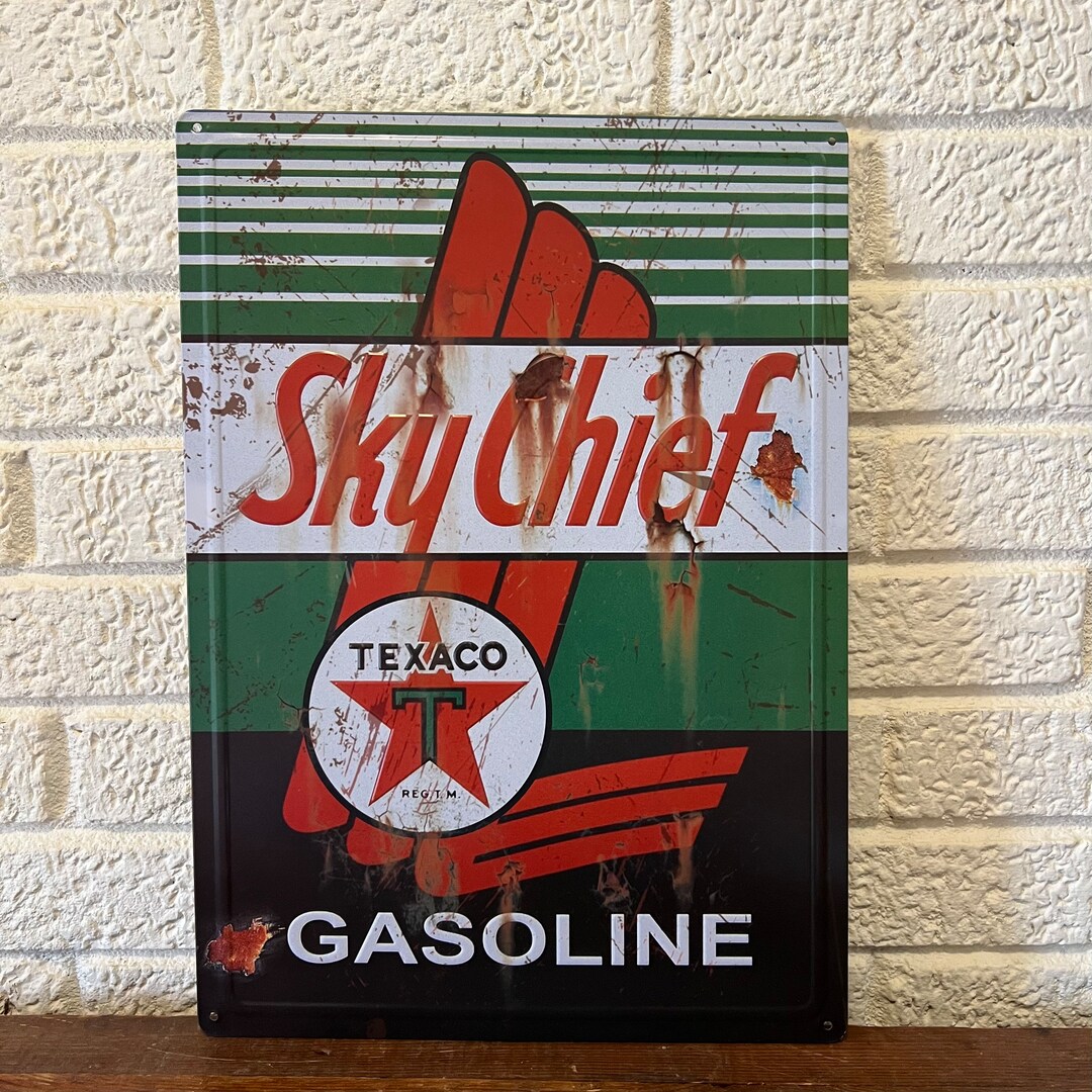 Vintage Style Embossed Retro Sky Chief Texaco Metal/tin Advertising ...