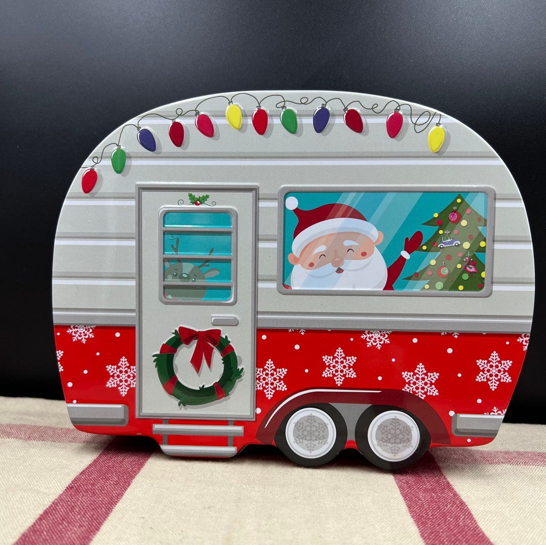 Vintage Style Camper With Festive Santa and Lights Christmas Holiday ...
