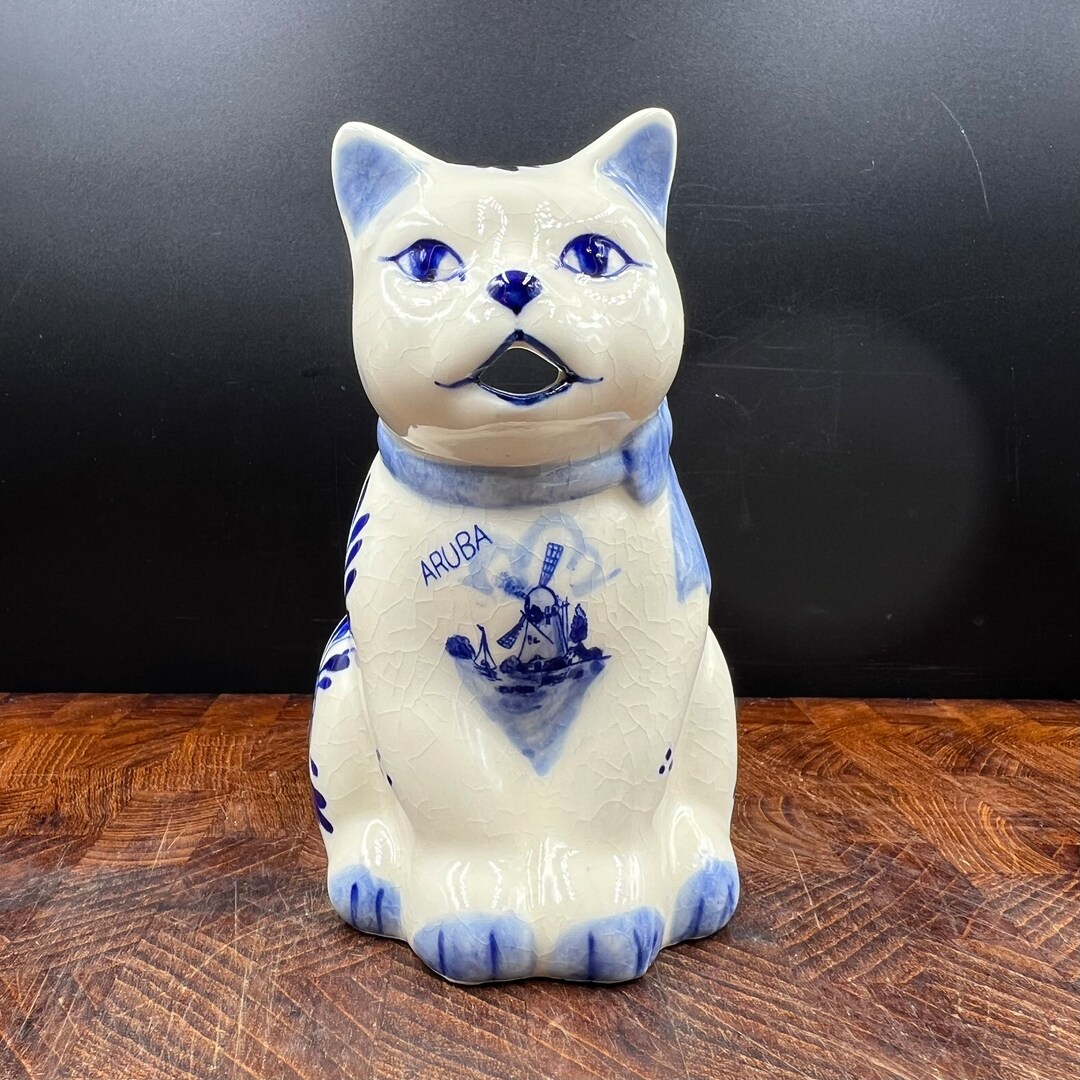 Vintage Delft Blue Hand-painted Cat Kitten Creamer From Aruba - Etsy