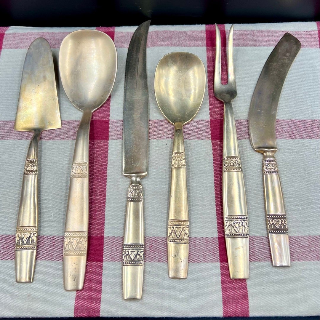 Vintage 6 Piece Set Thai Bronzeware Flatware Serving Set - Etsy