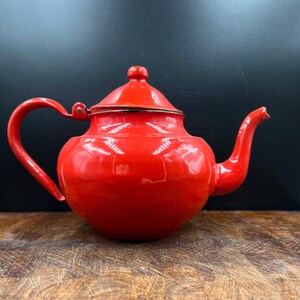 Vintage Red Enamel Candy Apple Red Teapot - Etsy