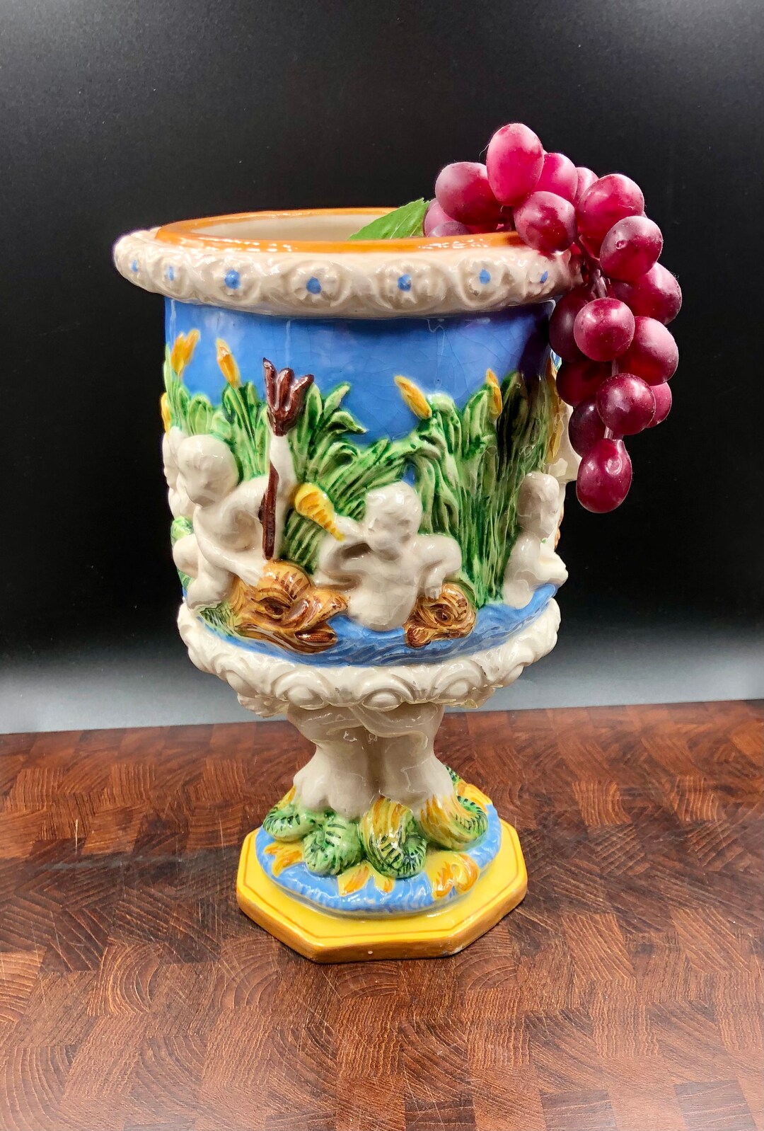 Vintage Painted Porcelain Italian Sea Nymph Cupid Goblet Vase or ...