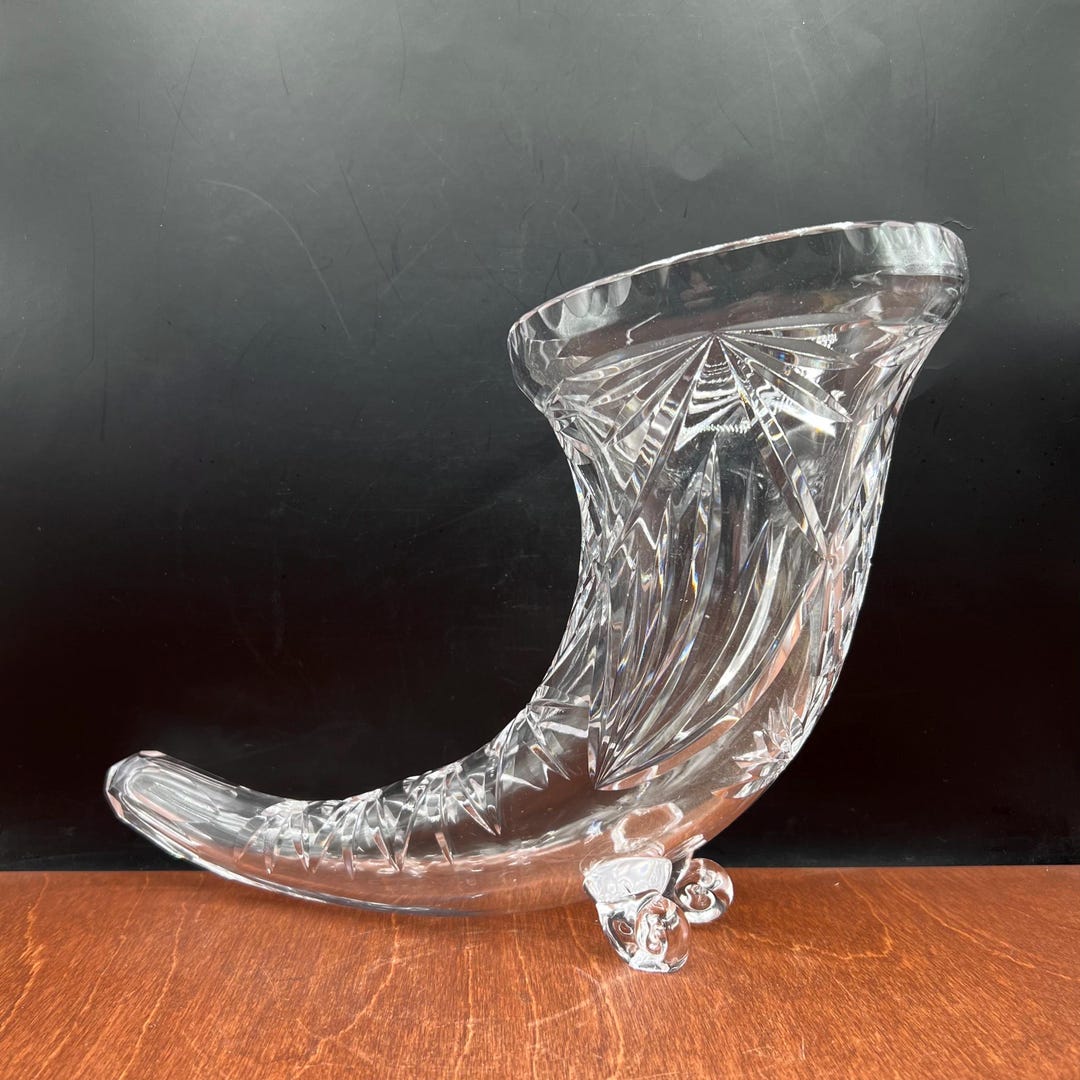Footed Standing Heavy Weight Cut Glass Cornucopia Trumpet Horn ...