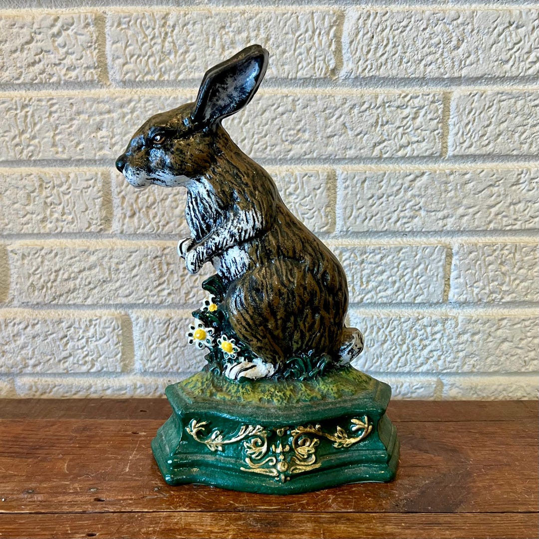 Tall Vintage Hand Painted Cast Iron Rabbit Door Stop - Etsy