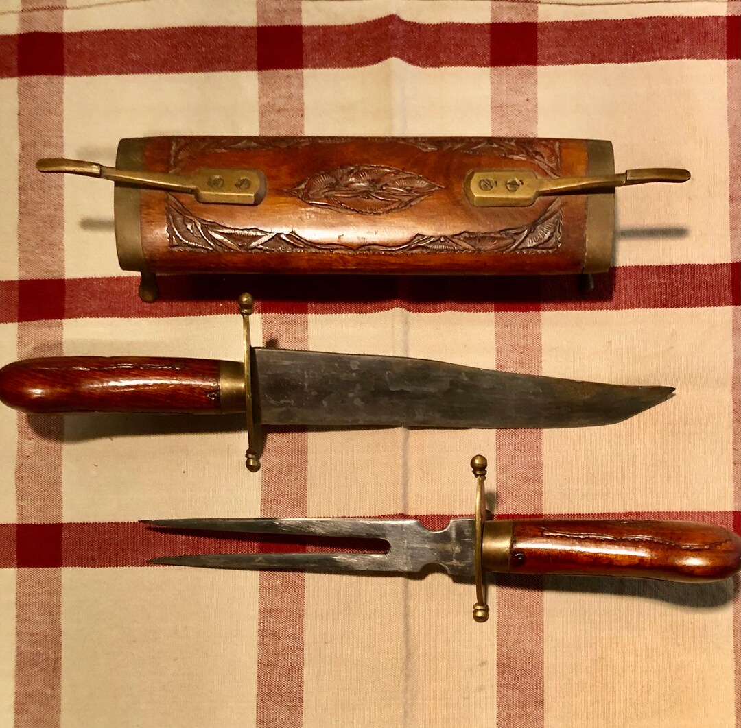 Vintage Ornate Wood and Brass Carving Set , Made in India - Etsy