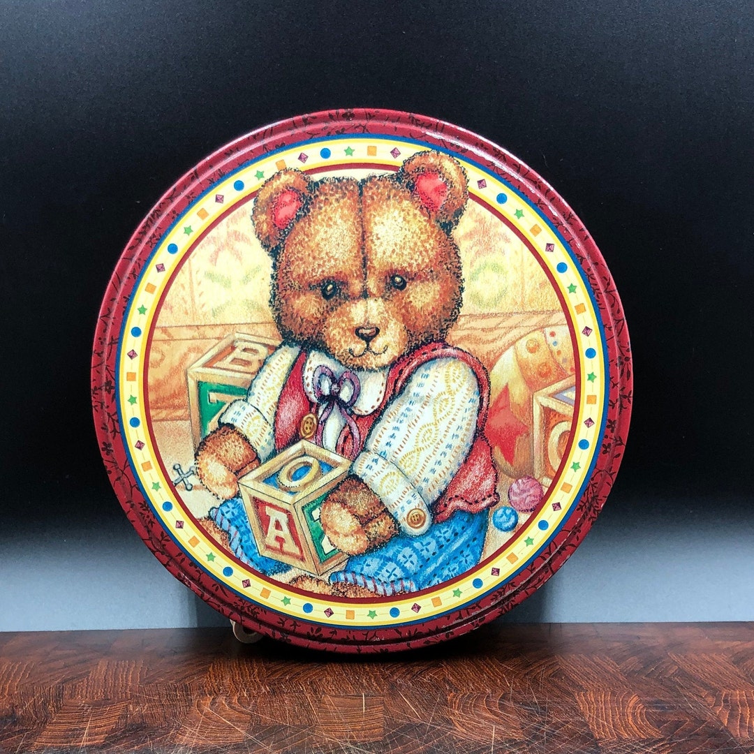 Vintage Round Teddy Bear ABC Alphabet Tin - Etsy