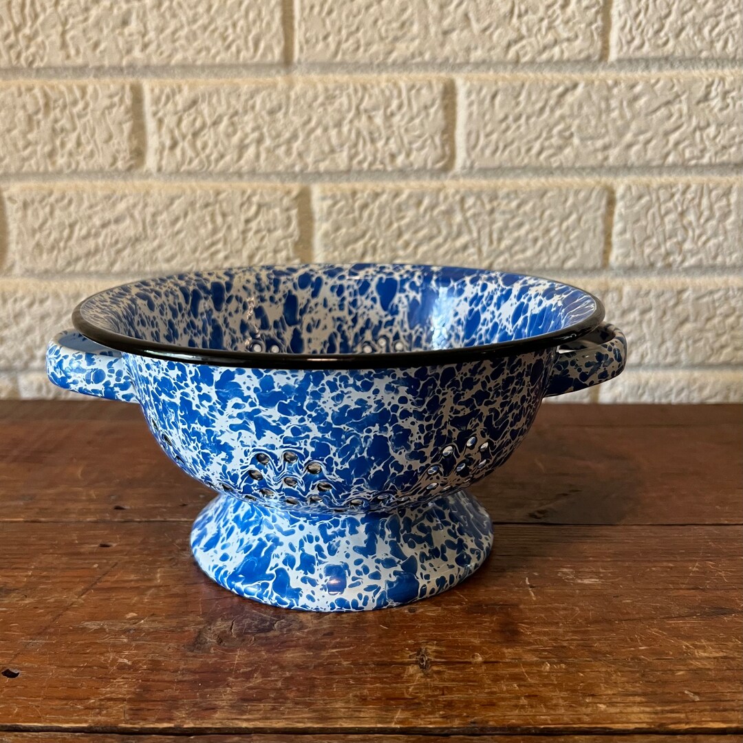 Vintage 8 Inch Blue Splatterware Stainer Colander With Side Handles - Etsy