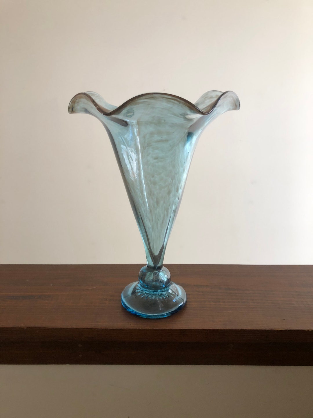 Hand Blown Fluted Copper and Blue Glass Art Vase - Etsy