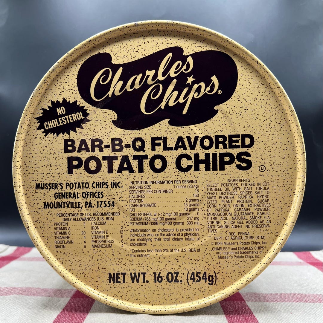 Vintage Tall 16 Ounce Charles Chips Bar-b-q Flavored Potato Chips Tin ...
