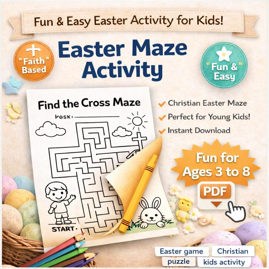 Christian Easter Maze Printable for Kids Ages 3-8, Find the Cross ...