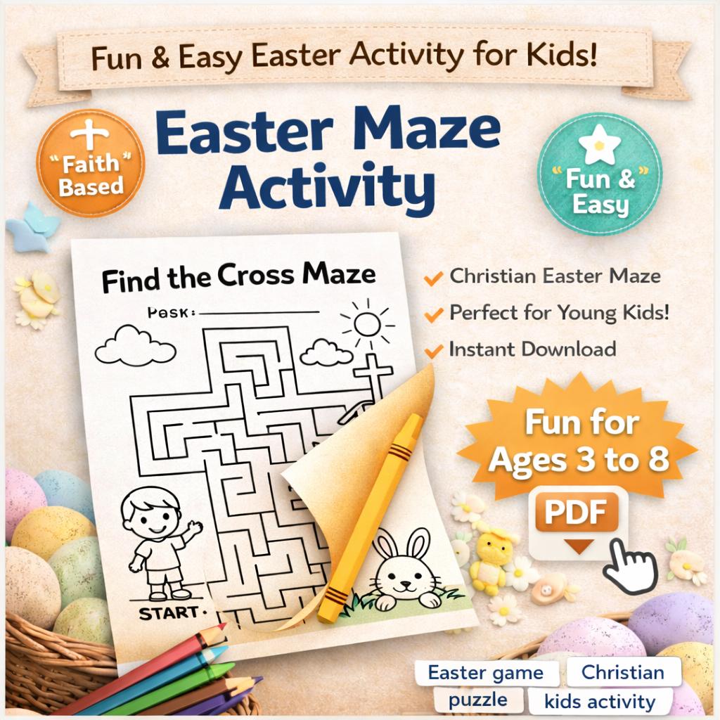 Christian Easter Maze Printable for Kids Ages 3-8, Find the Cross ...