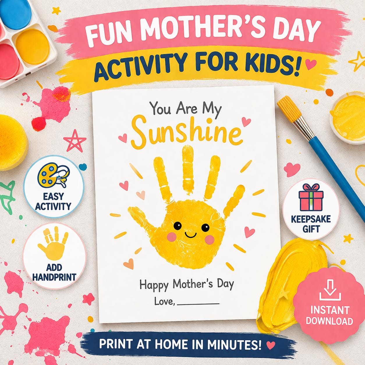 Mother’s Day Handprint Art Printable, You Are My Sunshine Craft ...