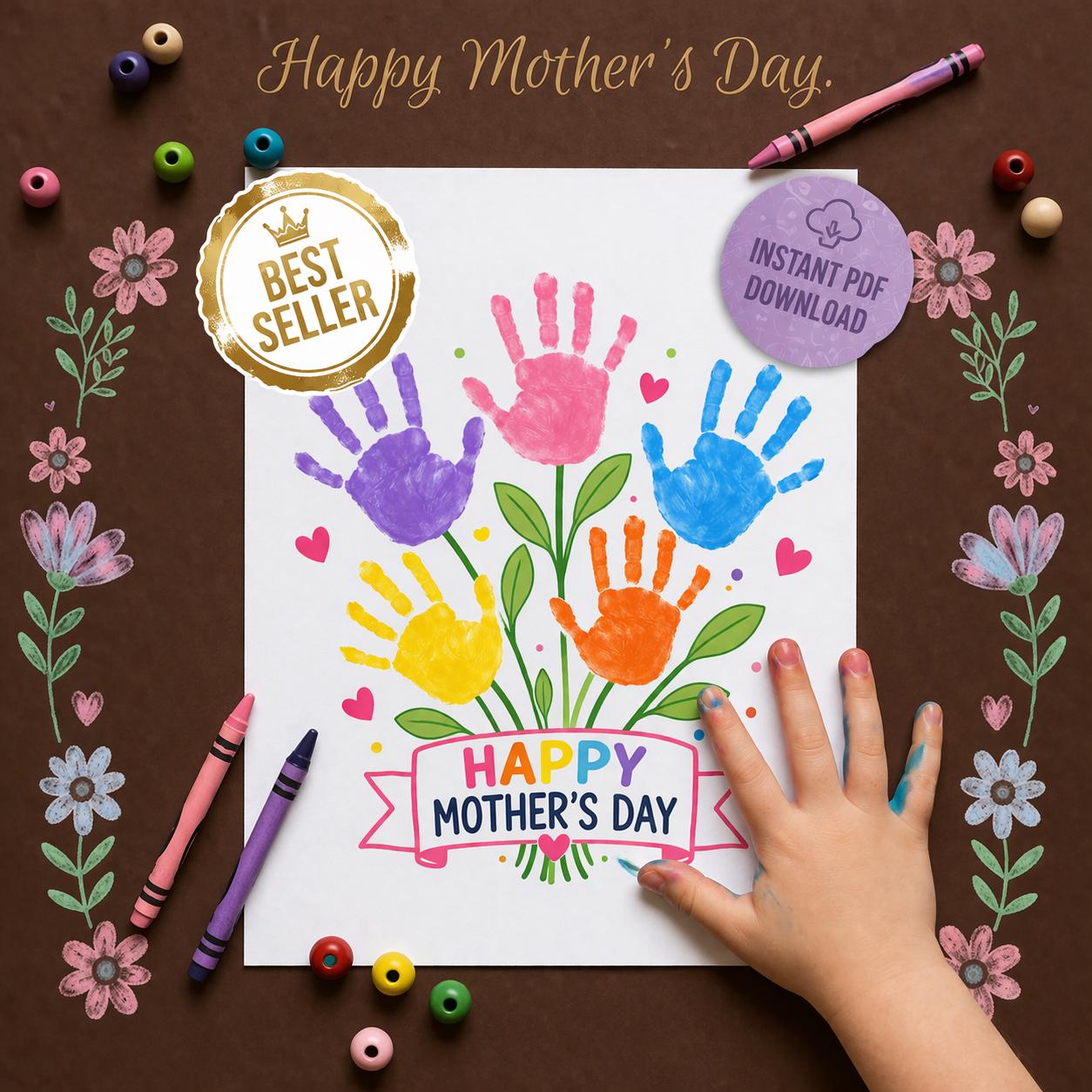 Mother’s Day Handprint Flower Craft, Kids Handprint Art Printable ...