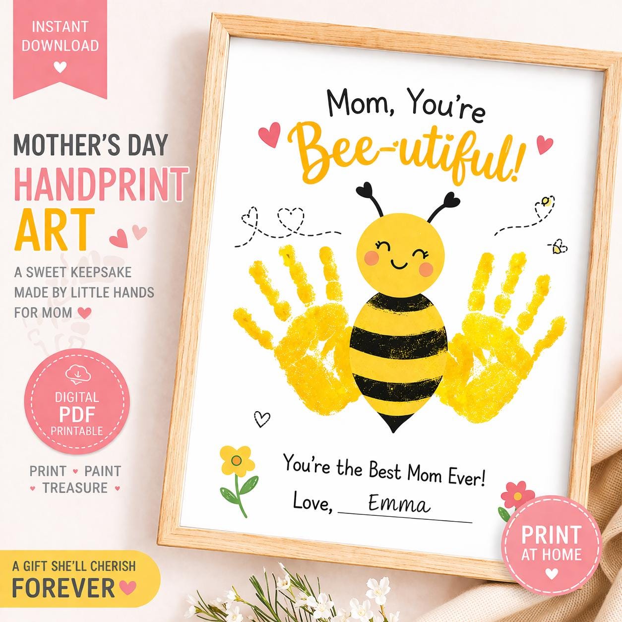 Mother’s Day Handprint Craft, Bee Handprint Art, Mom You’re Bee-utiful ...