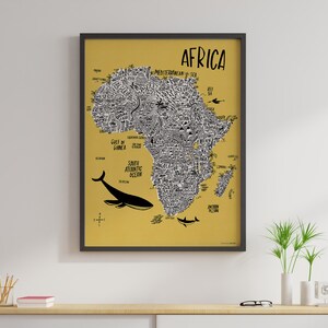 Africa Map Wildlife Original Illustration. Geography Illustrated Map ...