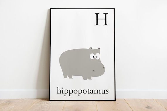 Hippo is for letter H Cute Hippopotamus Poster for toddlers | Etsy