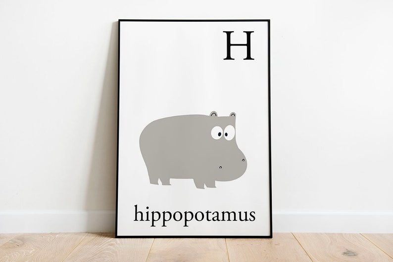 Hippo is for letter H Cute Hippopotamus Poster for toddlers | Etsy