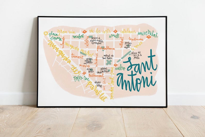 Les Corts Barcelona Illustrated Map for Travel Wall. Barcelona | Etsy