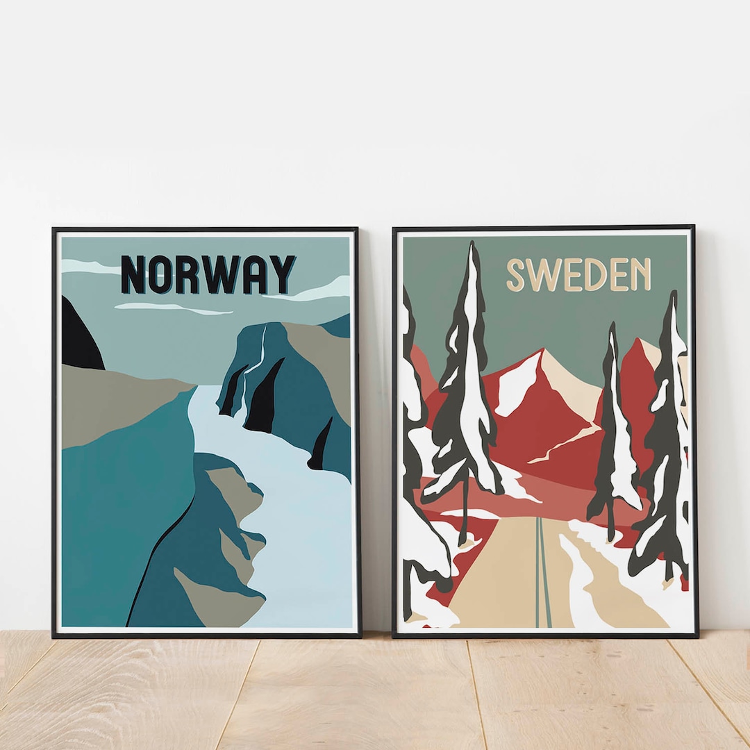 Set of Posters Norway and Sweden. Scandinavia Panels for Living Room ...