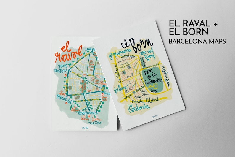 Barcelona Neighborhood Map Print Set: El Raval & El Born Illustrated ...