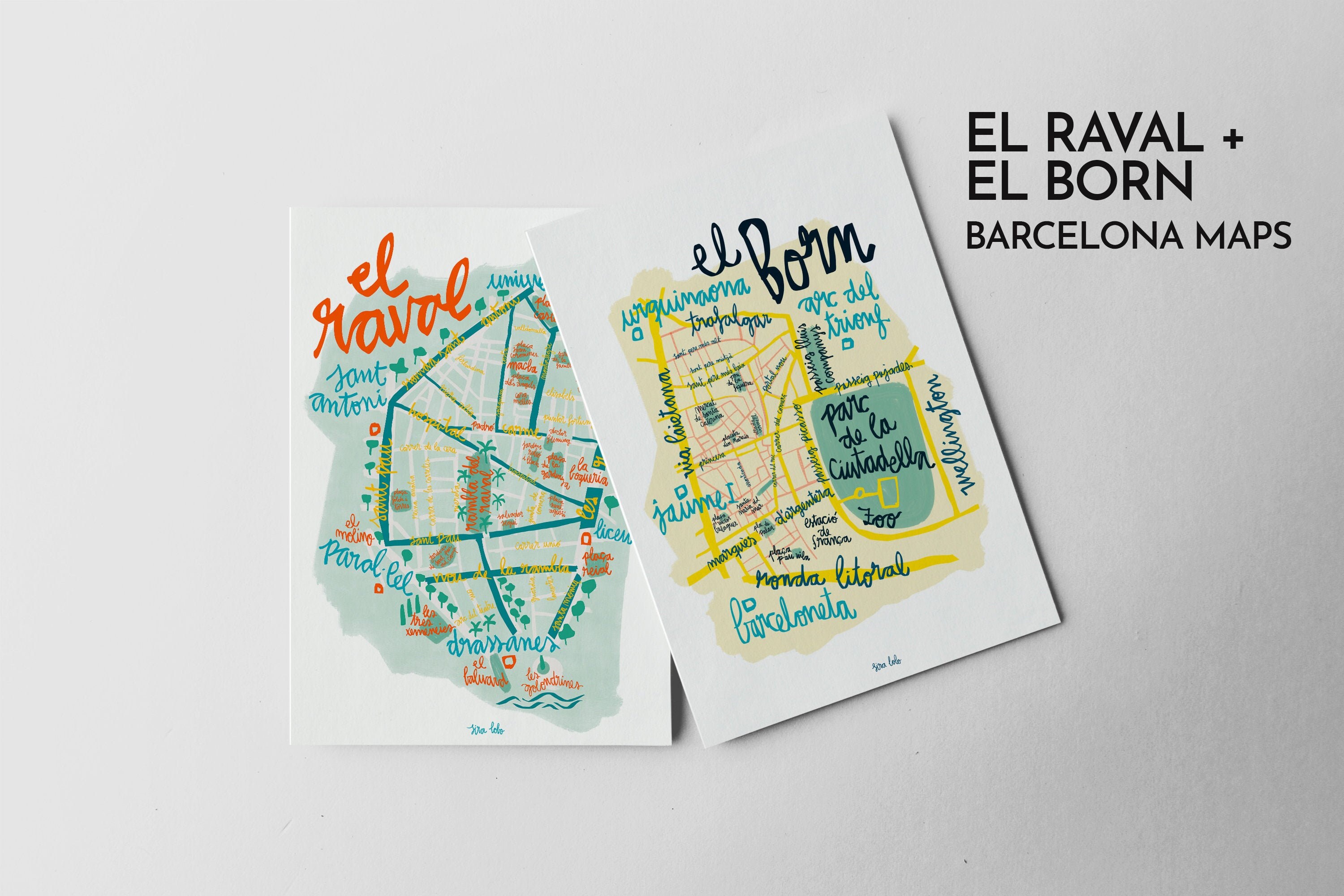 Raval and El Born Barcelona Neighborhood Map. Illustrated City - Etsy