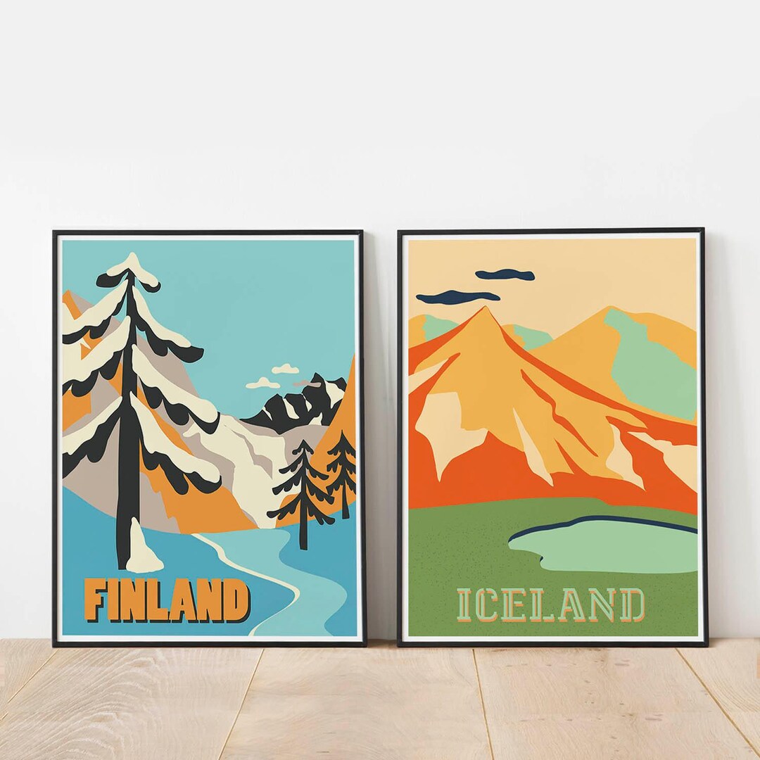 Set of Finland and Iceland Travel Posters, Scandinavian Wall Art ...