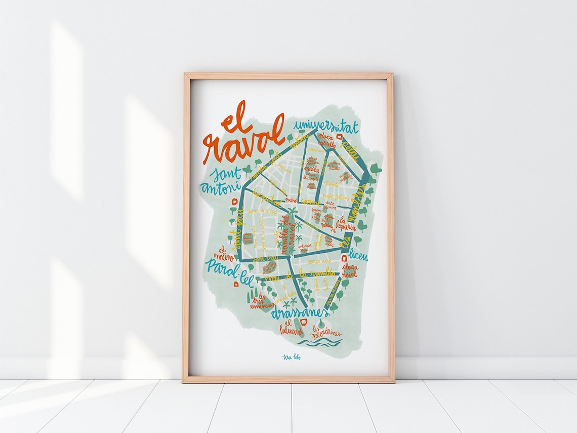 Raval and El Born Barcelona Neighborhood Map. Illustrated City - Etsy