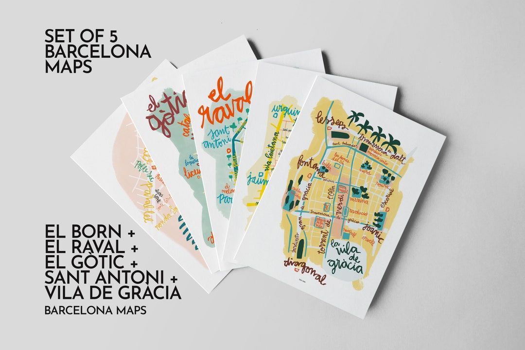Barcelona Set of 5 Neighborhood Maps. El Raval, El Born, Vila De Gràcia ...