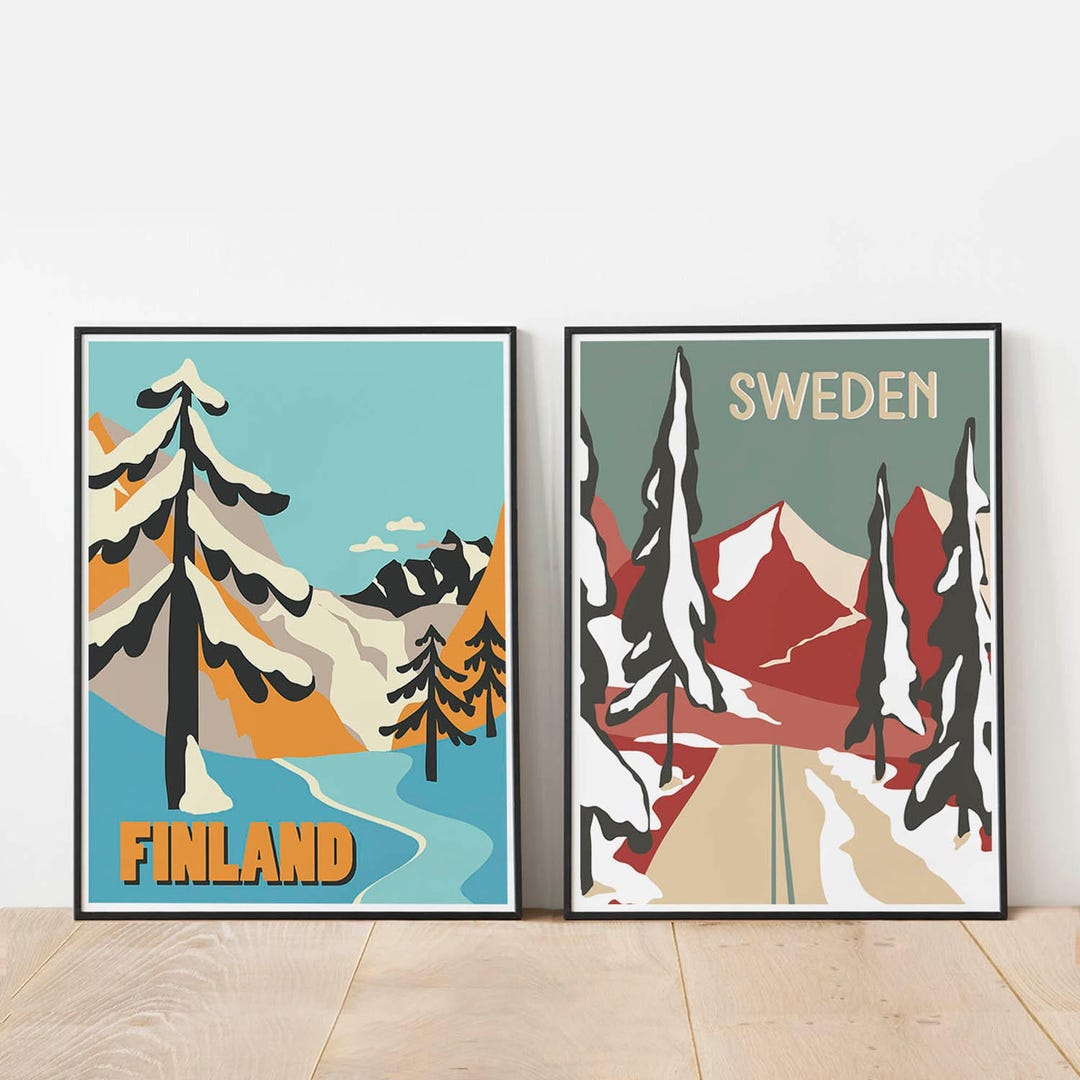 Scandinavia Travel Art Prints: Finland & Sweden Illustration Set - Etsy