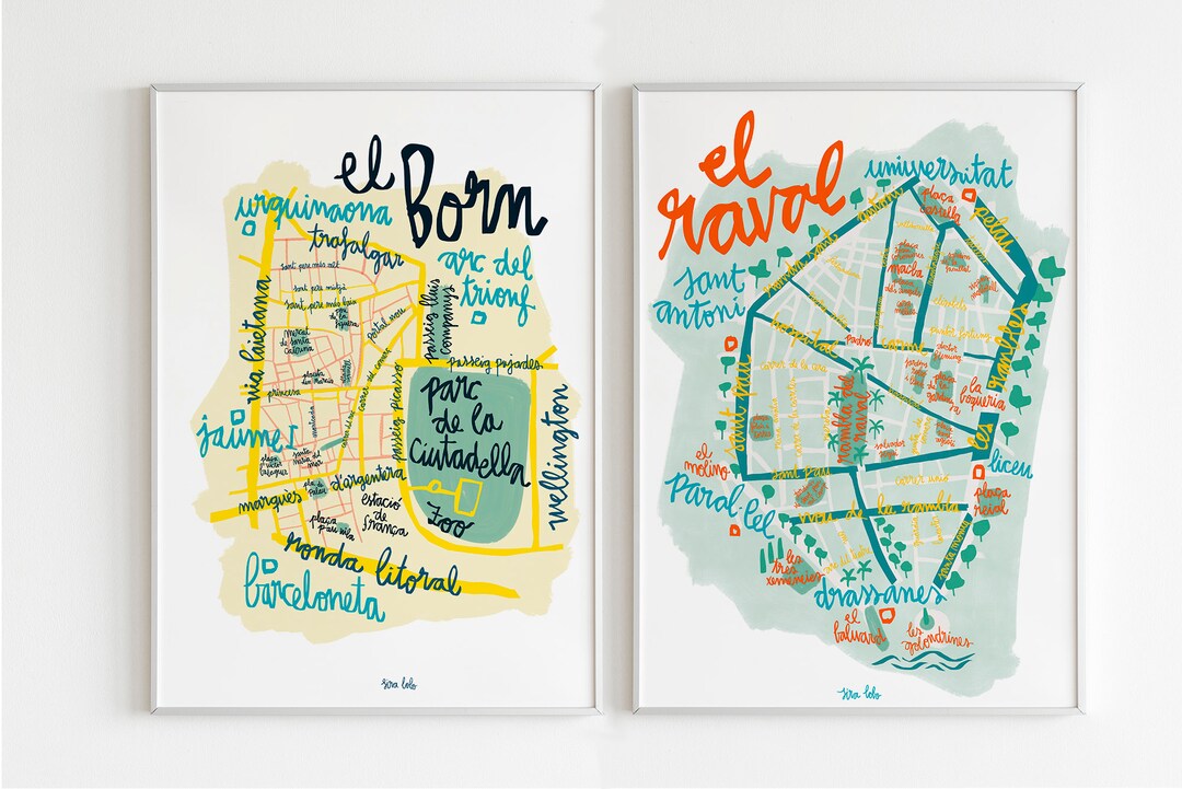 Raval and El Born Barcelona Neighborhood Map. Illustrated City ...