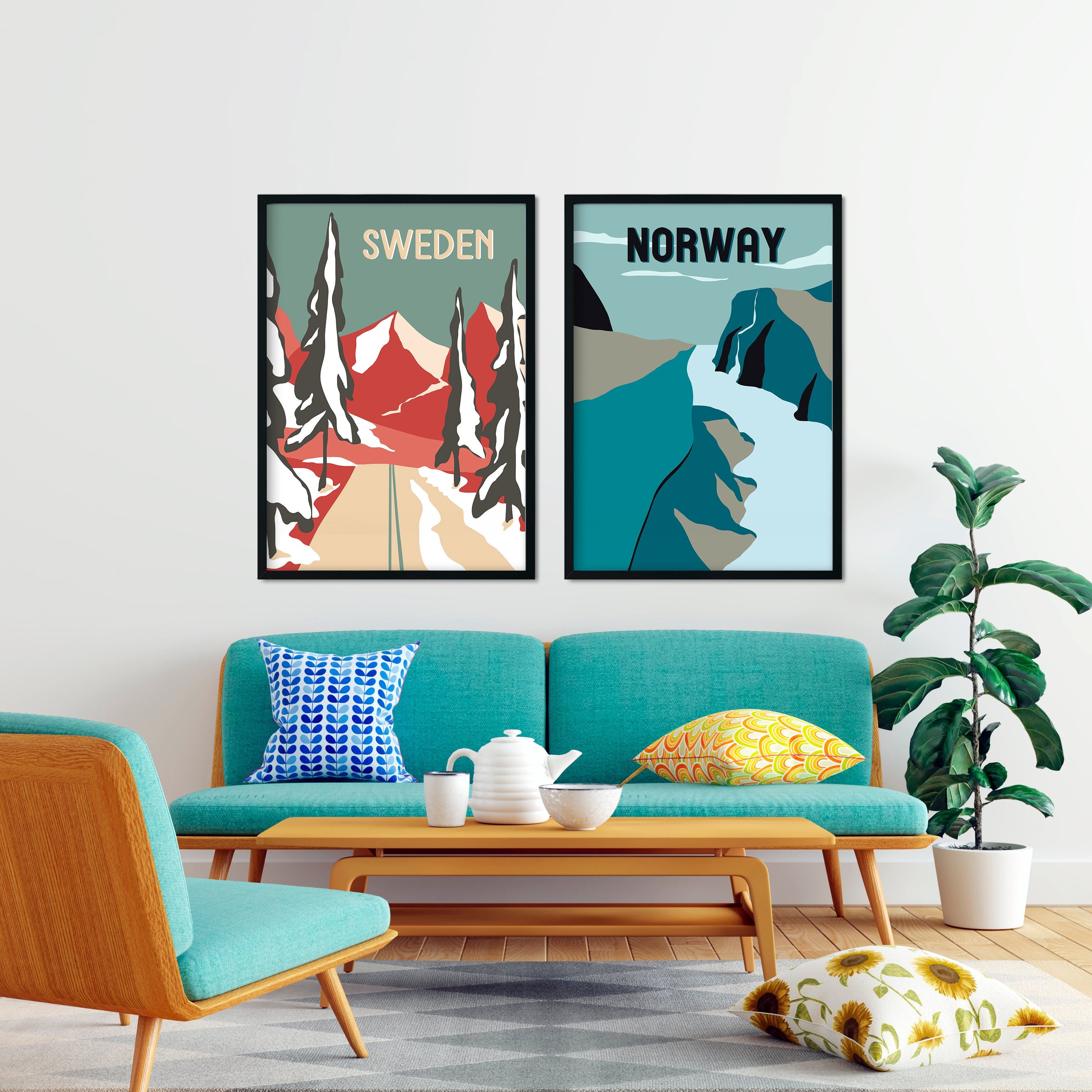 Set of Posters Norway and Sweden. Scandinavia Panels for - Etsy