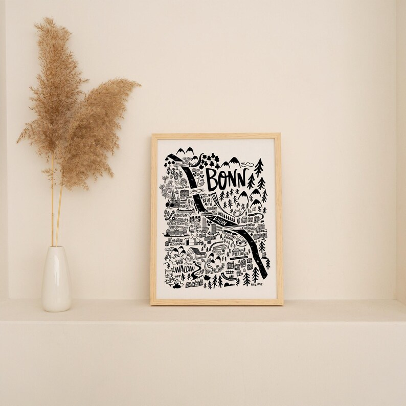 Bonn Germany Map Print: Monochrome Illustrated Travel Art - Etsy